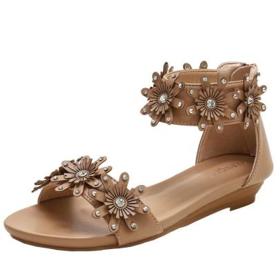 China BS035 Slope Heel Bohemian Sandals Women's 2020 Summer New Floral Roman Word Belt Flat Heel All-match Casual Shoes for sale