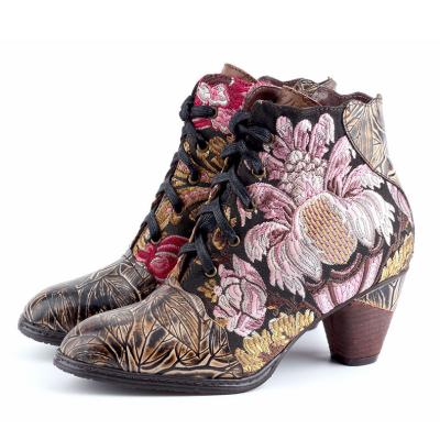 China BS037 New Women'S Shoes Top Layer Leather Retro Women'S Leather Boots Original Hand-Painted High Heels Women'S Boots for sale