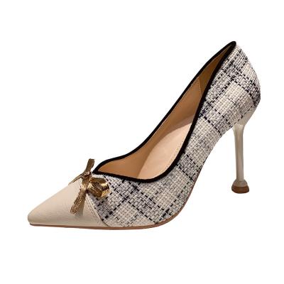 China 098880-25 Korean fashion pointed shallow mouth high heels bow is thin sexy single shoes stiletto net red women's shoes for sale