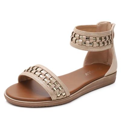 China BS047 Bohemian Flat Sandals Amoi European And American Style Rear Zipper Open Toe Roman Shoes Large Size Sandals Women for sale