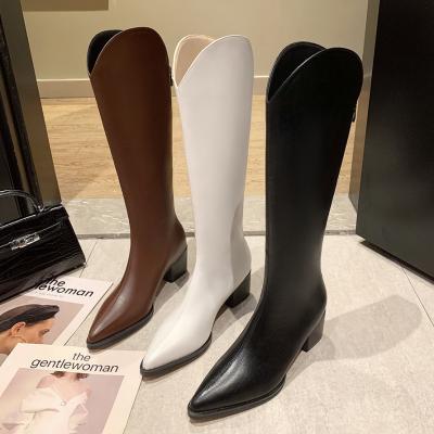 China 1168-16 European And American Sexy Pointed-Toe Boots Thick Heels Were Thin Wild Long-Tube Women'S Boots Net Red Temperam for sale
