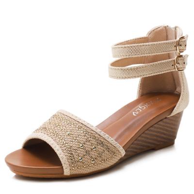 China BS053 Amazon Rhinestone Bohemian Summer New Rear Zipper Open Toe Roman Shoes for sale