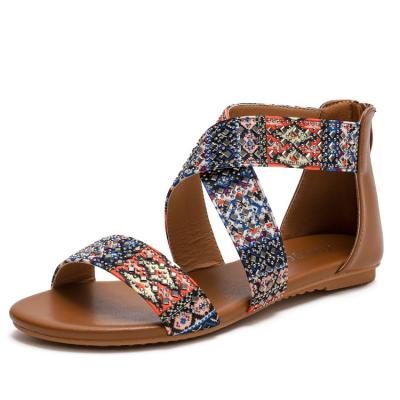 China BS059 Amazon Sandals Female Summer New Fashion Fairy Style Seaside Bohemian Ethnic Style Beach Flat Shoes for sale
