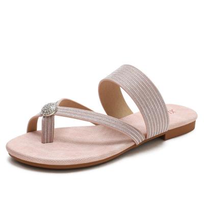 China BS062 Simia Flip-on Sandals Women 2020 Summer European and American New Rhinestone Vacation Beach Flat Women All-m for sale