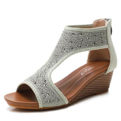 China BS064 Back Zipper Wedge Sandals Female New Summer European And American Thick-Soled Ins Tide Bohemian Beach Shoes for sale