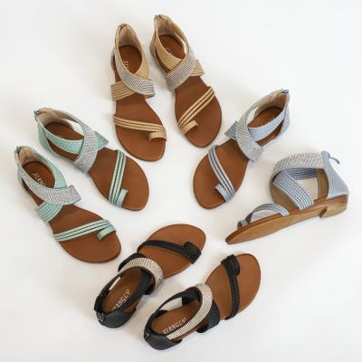 China BS065 Roman Sandals Summer New Style Casual Shoes Fashion Word With Rhinestone Mid-Slope Heel Sandals Female Mother Shoe for sale