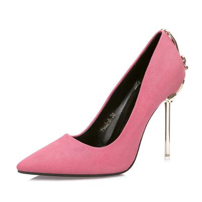 China 608-6 Fashion Pointed High Heels Nightclub Sexy Metal Heel Women'S Single Shoes Stiletto Bow Women Shoes Wedding Shoes H for sale
