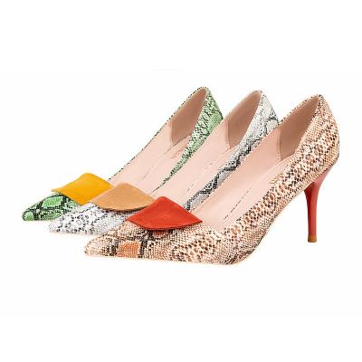 China 899-9 European And American Style Pointed Stiletto High-Heeled Women'S Single Shoes Stitching Snake Print Women'S Shoes for sale