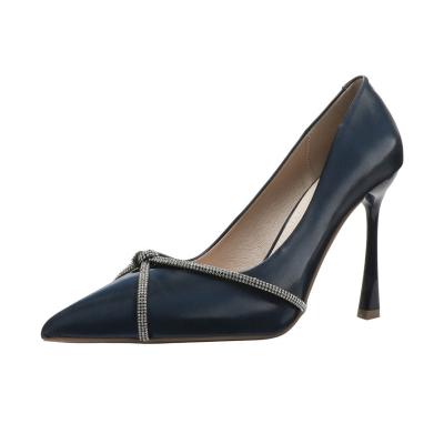 China 6999-5 European And American Sexy Pointed Toe Cross Rhinestone High Heels Stiletto Thin Sexy Women'S Single Shoes Wild W for sale