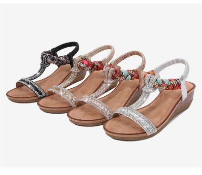China BS098 Sandals Women Ladies Shoes Bohemian Style T-Strip Rhinestone Wedge Sandals Plus Size Sandals PU Women'S Shoes PU S for sale