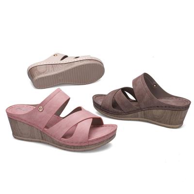China BS100 OEM2021 New European And American Slippers Female Slope Heel Casual And Comfortable Mother Sandal Girl One-Piece D for sale