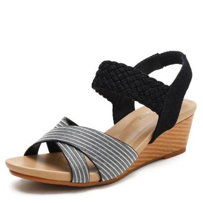 China BS111 Sandals Women'S Slope Heel Summer New Style Open Toe Large Size Comfortable Fashion Women'S Shoes Ladies Woven Rom for sale