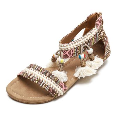 China BS112 Bohemian Wedge Sandals Women 2021 Summer Ethnic Open-Toed Hanging Beads Travel Roman Sandals Chinese Sandals Brand for sale