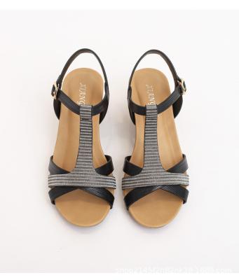 China BS114 Bohemian Slope Heel Roman Shoes Women Summer Retro One With Vacation Large Size Slope Heel Sandals Women for sale
