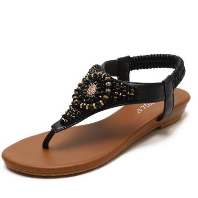 China BS119 Sandals Female Slope Heel New Summer Flip Flops Rhinestone Fairy Style Simple Seaside Vacation Roman Shoes W for sale