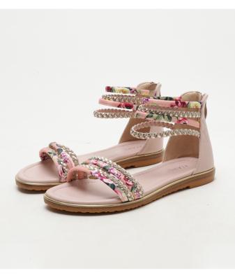 China BS136 Flat Roman Shoes 2021 New Ladies Fashion Casual Sandals Vacation Travel Floral Cloth Beach Women'S Shoes Sandals B for sale