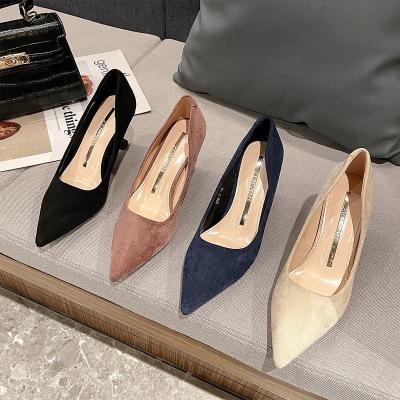 China 528-1 New Pointed Shallow Mouth Suede Stiletto Fashion Shoes Sexy Mid-Heel Four Seasons Shoes Women'S High Heels Wholesa for sale