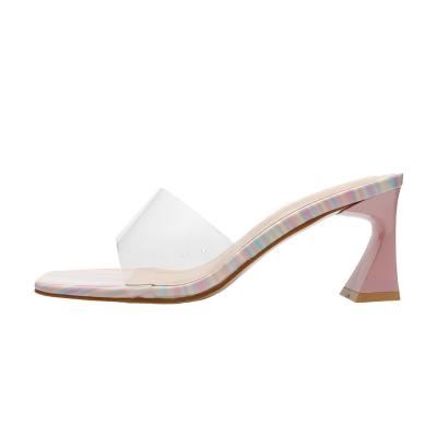 China 5569-2 Korean Fashion Open Toe High Heels Transparent Thin Sexy Sandals Thick Heel Net Celebrity Party Sandals Women'S S for sale