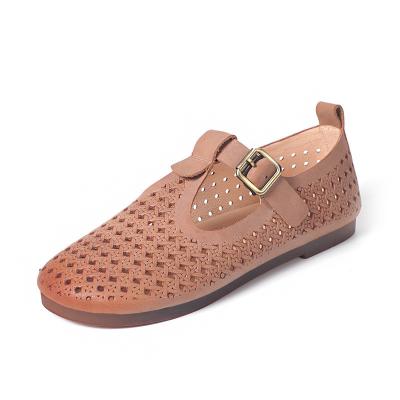 China HZM012 Shoes Women'S Summer New Style Hollow Breathable Leather Ladies Single Shoes Casual All-Match Flat-Bottom Fashion for sale