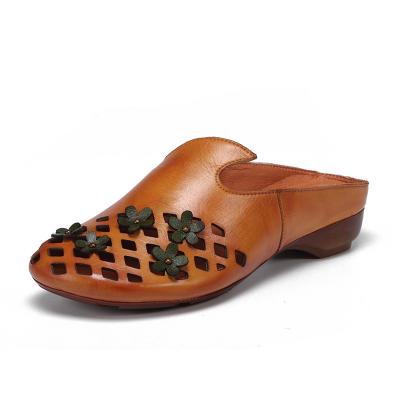 China HZM018 First Layer Cowhide Women'S Slippers 2021 Summer New Leather Handmade Half-Support Sandals For Women'S Outer Wear for sale