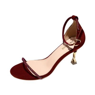 China YTH006 Sandals Female New Summer Net Red All-Match Stiletto Buckle Sexy Mid-Heel Rhinestone 6cm High Heels for sale