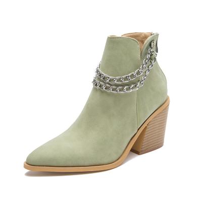 China YTH021 Shoes Metal Chain Children'S Boots Autumn 2021 New Fashion Stiletto High Heel Short Boots High Heels Brand Women' for sale