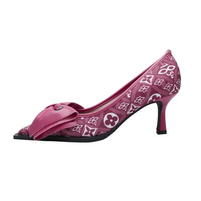 China 6899-6 Europe And The United States Sexy Pointed Shallow Mouth High Heels Bow Knot Was Thin Net Celebrity Women'S Single for sale