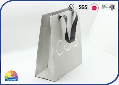 China Recycled Grey Big Size Paper Shopping Bags Matte Lamination With Silk Handle for sale