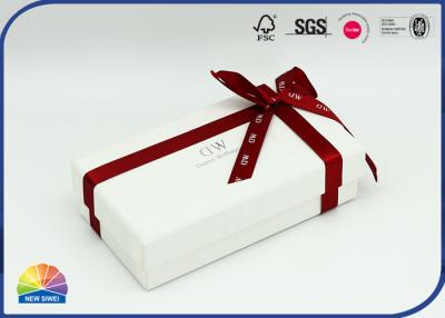 China Red Ribbon Decorated Paper Custom Gift Box Hot Silver Stamping for sale