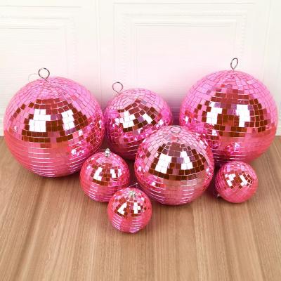 China Hanging Disco Mirror Ball, Pink Multicolor Reflective Glass Mirror Ball Ornament 8cm 10cm 15cm 20cm, Foam Core Disco Ball Decor for Party Wedding Christmas Bar KTV Home Wall Ceiling Decoration for sale