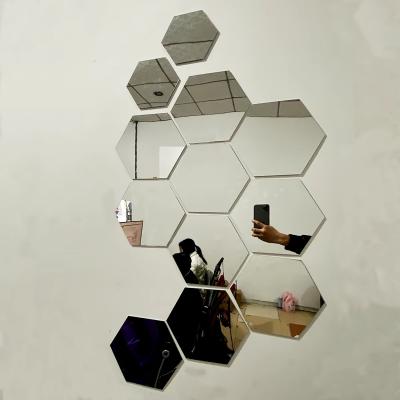 China Colorful Hexagonal Acrylic Mirror Wall Stickers Removable Self-Adhesive Wall Mirror Decor for sale