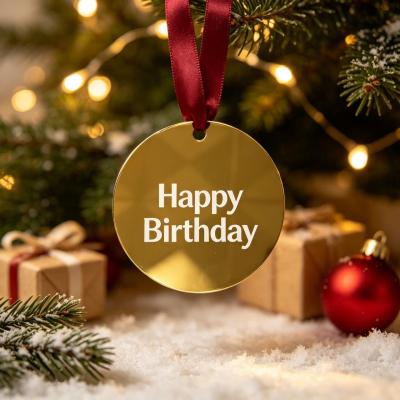 China Customizable Greeting Text Acrylic Mirror Christmas Ornament 1mm Gold Shatterproof Hanging Decor for Holiday Party for sale