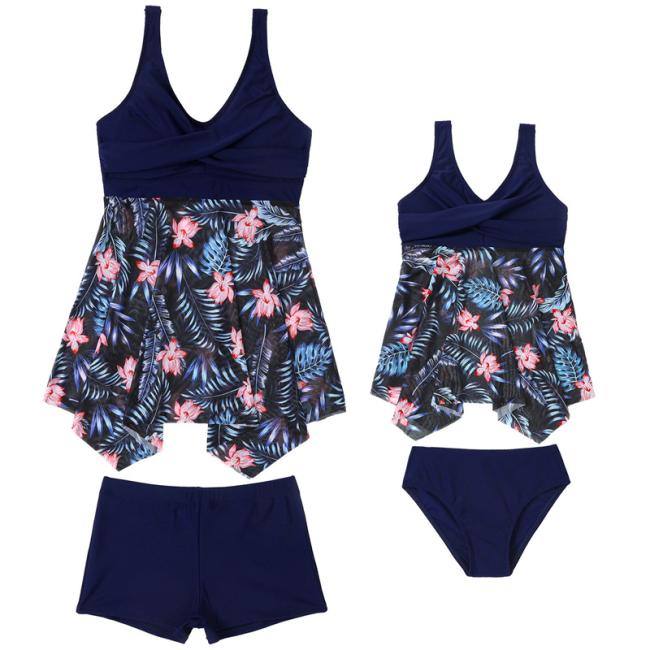 Parent-child swimwear tulle skirt two-piece set factory in stock wholesale mommy and children's tankini swimsuit