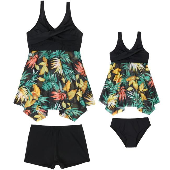 Parent-child swimwear tulle skirt two-piece set factory in stock wholesale mommy and children's tankini swimsuit