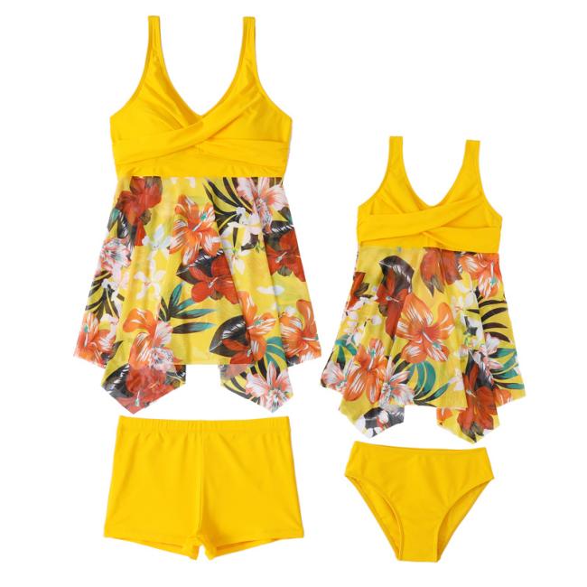 Parent-child swimwear tulle skirt two-piece set factory in stock wholesale mommy and children's tankini swimsuit
