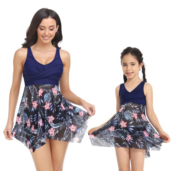 Parent-child swimwear tulle skirt two-piece set factory in stock wholesale mommy and children's tankini swimsuit