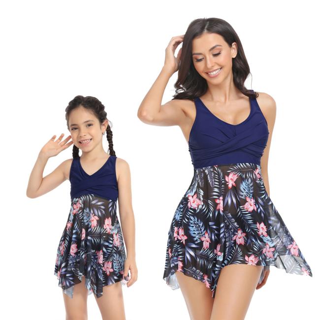 Parent-child swimwear tulle skirt two-piece set factory in stock wholesale mommy and children's tankini swimsuit