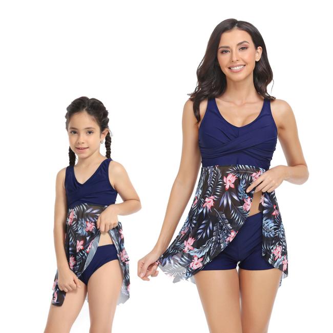 Parent-child swimwear tulle skirt two-piece set factory in stock wholesale mommy and children's tankini swimsuit