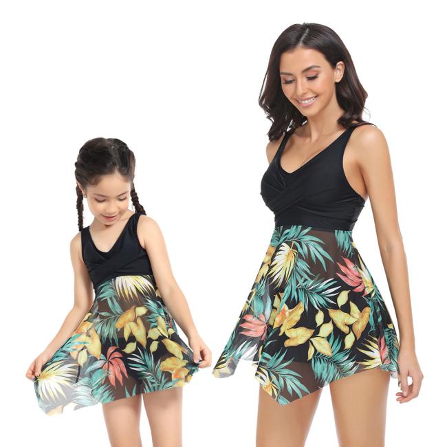 Parent-child swimwear tulle skirt two-piece set factory in stock wholesale mommy and children's tankini swimsuit