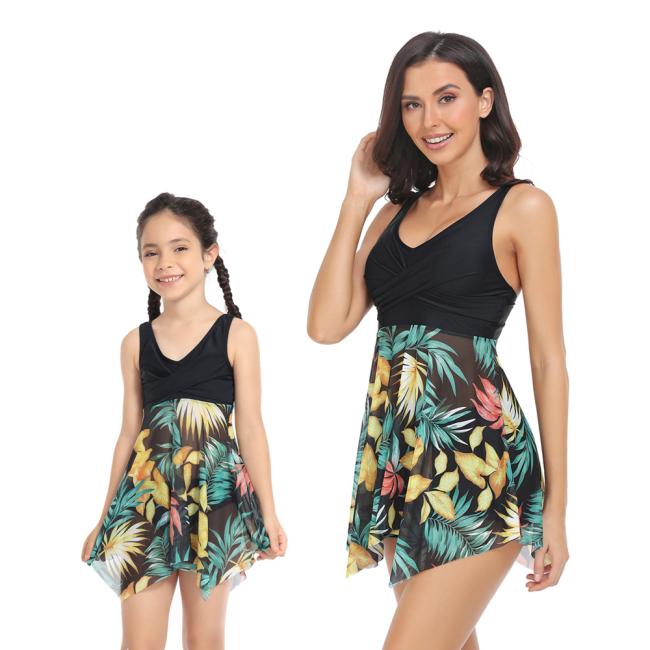 Parent-child swimwear tulle skirt two-piece set factory in stock wholesale mommy and children's tankini swimsuit