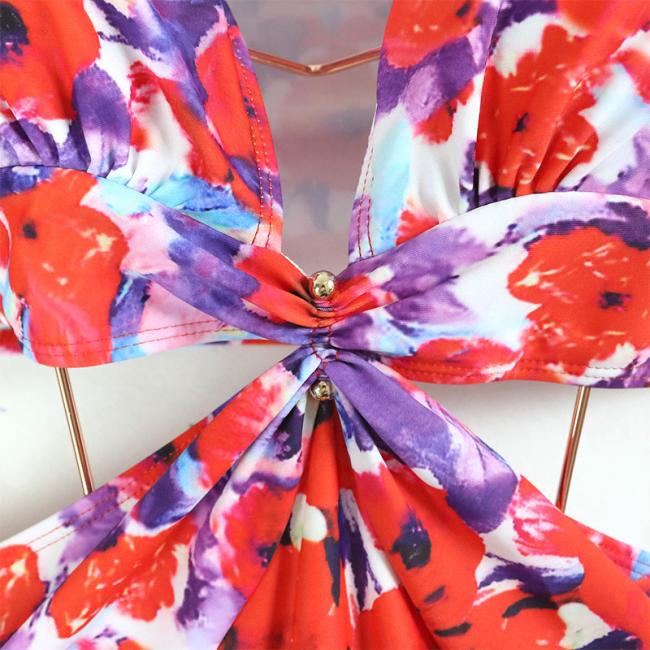 One-piece swimsuit sexy hollow long-sleeved printed woman Beach swimsuit