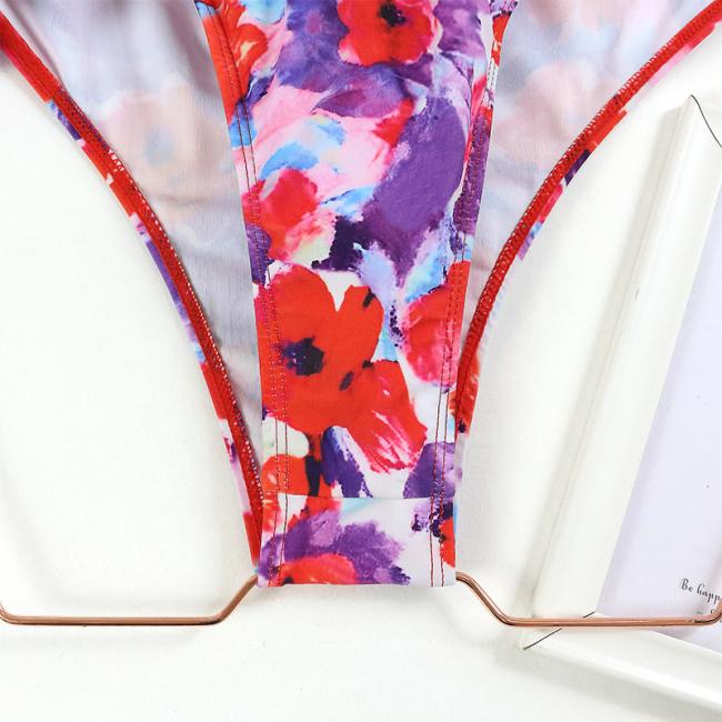 One-piece swimsuit sexy hollow long-sleeved printed woman Beach swimsuit