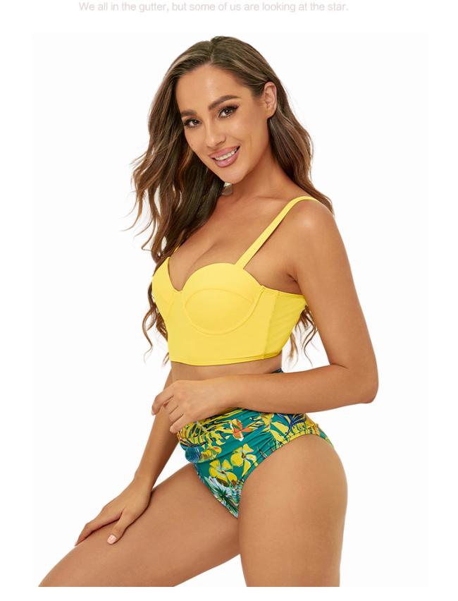 Women's pure color swimsuit bikini sexy backless high waist triangle split swimsuit