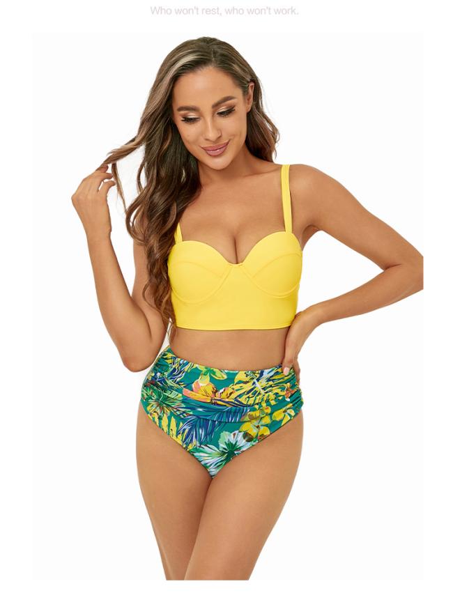 Women's pure color swimsuit bikini sexy backless high waist triangle split swimsuit