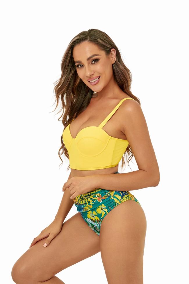 Women's pure color swimsuit bikini sexy backless high waist triangle split swimsuit