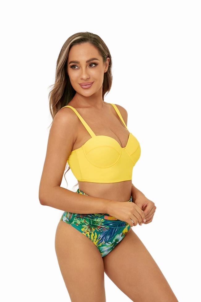 Women's pure color swimsuit bikini sexy backless high waist triangle split swimsuit