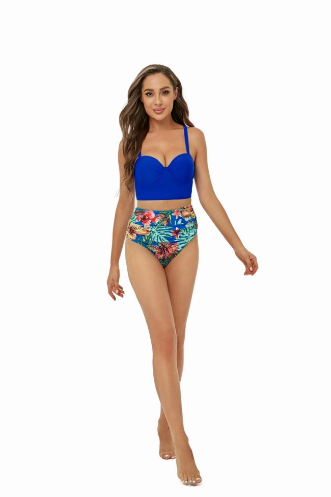 Women's pure color swimsuit bikini sexy backless high waist triangle split swimsuit