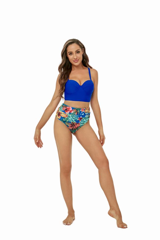 Women's pure color swimsuit bikini sexy backless high waist triangle split swimsuit