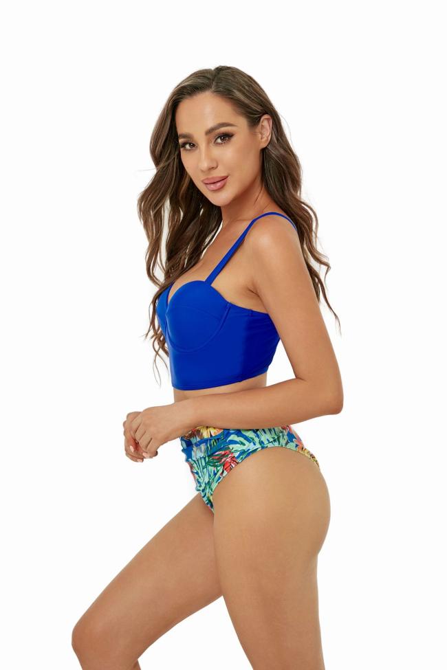 Women's pure color swimsuit bikini sexy backless high waist triangle split swimsuit