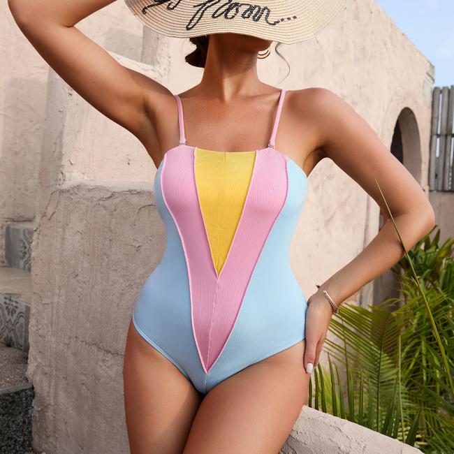 Factory wholesale in stock color matching one-piece swimsuit sexy backless triangle swimwear